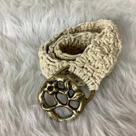 Vintage | Accessories | Vintage 7s Macrame Cream Belt With Solid Brass ...
